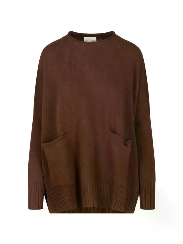MA'RY'YA Patch-pocket Side-slit Sweater - Brown