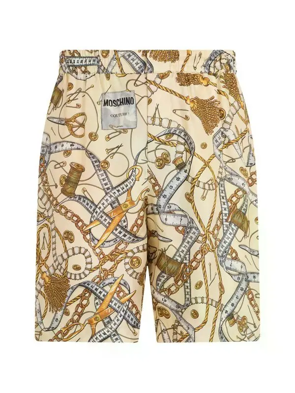 Moschino Graphic-print Silk Bermuda Shorts - Neutrals