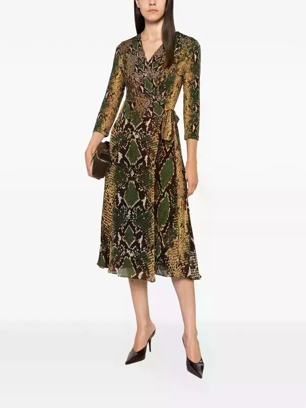 Diane Von Furstenberg Irina Snake-print Wrap Midi Dress - Neutrals