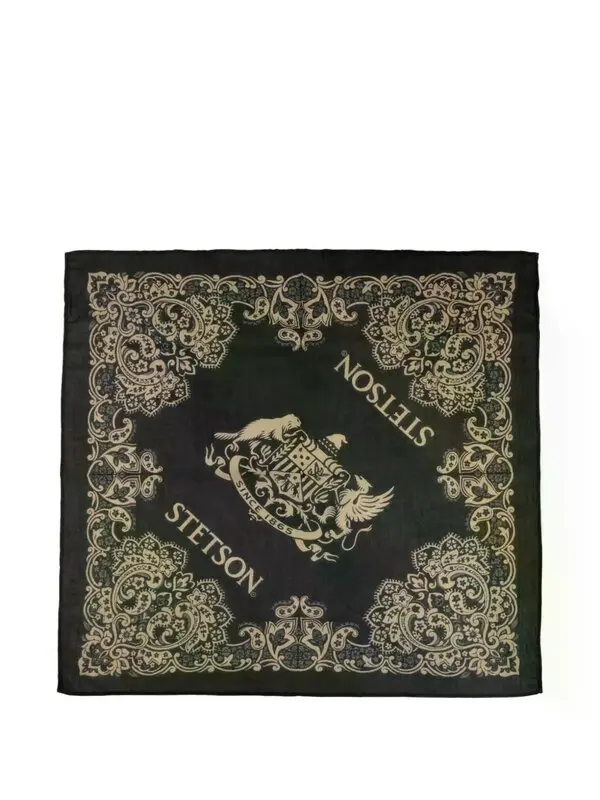 Stetson Logo-print Paisley-pattern Scarf - Black