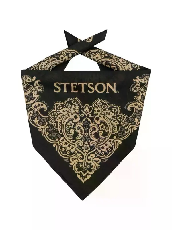 Stetson Logo-print Paisley-pattern Scarf - Black