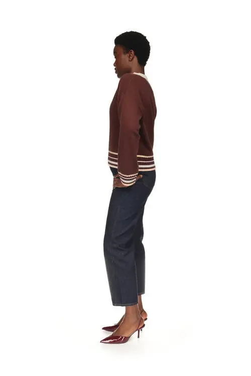 BRODIE CASHMERE Stitchy Trim V-neck Sweater