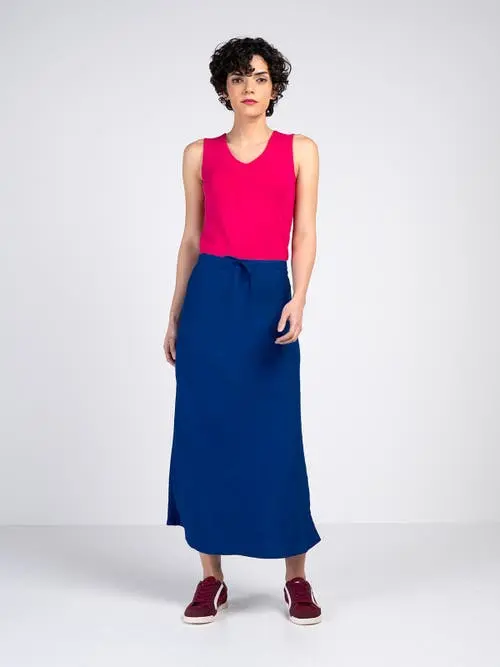 KETTLEWELL Bias Cut Linen Blend Skirt - Bright Navy