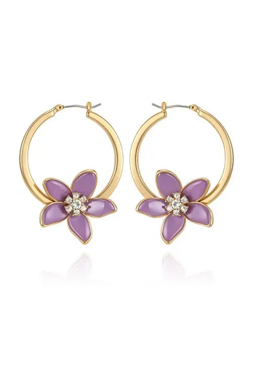 Guess Tone Crystal Hoop Earrings With Pink Charms - Gold