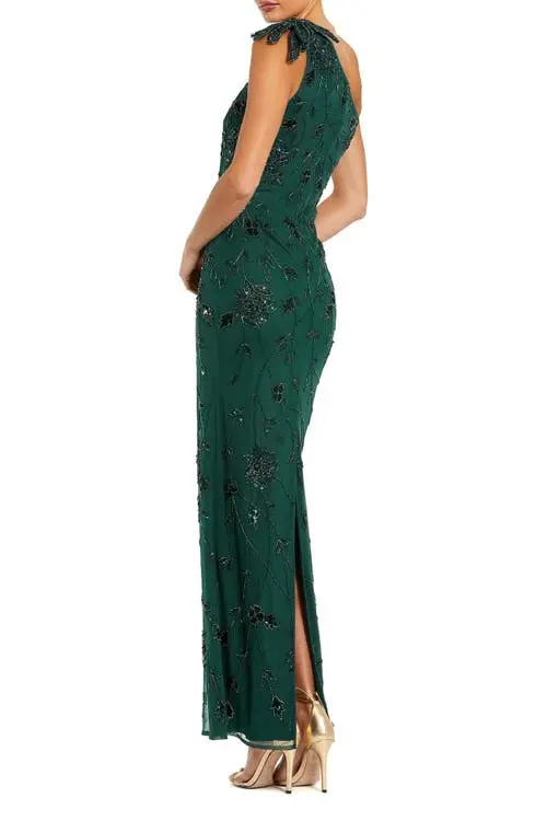 Mac Duggal Floral Embellished One Shoulder Fitted Gown