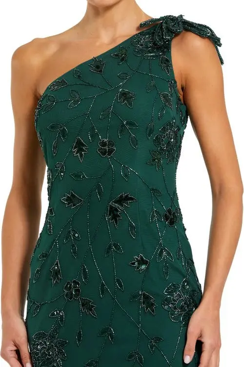 Mac Duggal Floral Embellished One Shoulder Fitted Gown