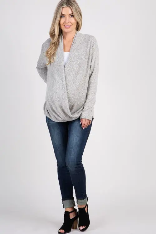 PINKBLUSH Knit Draped Wrap V-neck Nursing Top