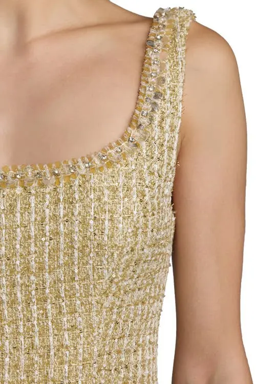 Mac Duggal Sleeveless Square Neck Boucle Mini Dress