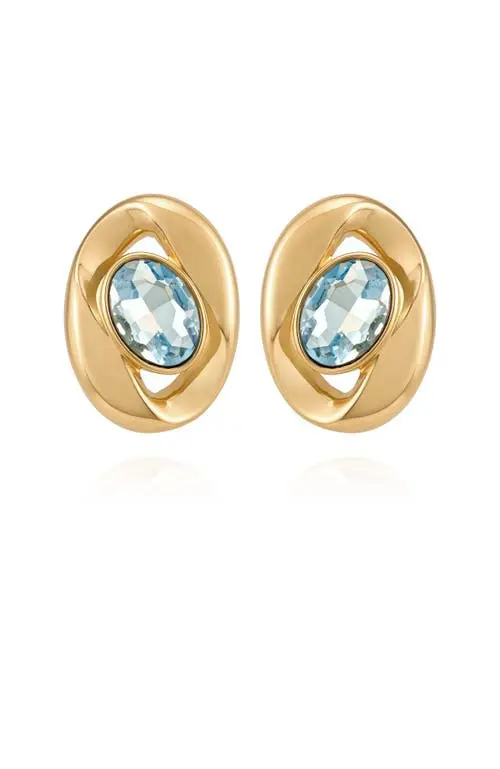 Guess Tone Aqua Stone Stud Earrings - Gold