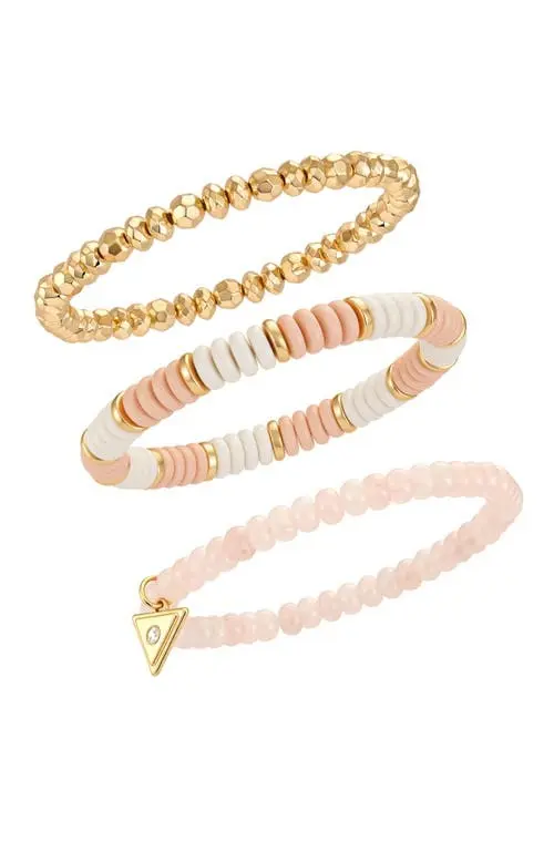 Guess Tone Stretch Bracelet Set With Rose Quartz & Pink Stones
