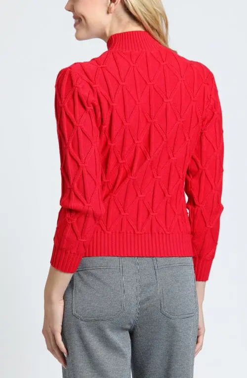 APNY Diamond Cable Eyelet Mock Neck Sweater - Red