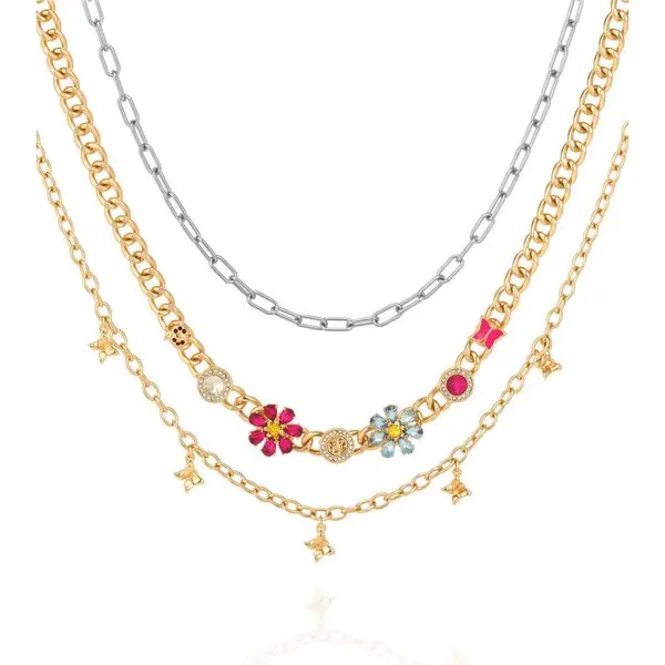 Guess Tone Layered Multi Stone Necklace Set - Gold