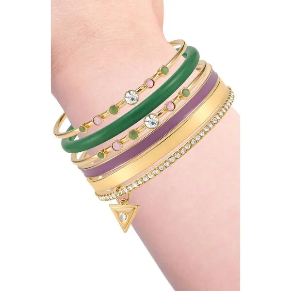 Guess Tone Crystal & Multi Stone Bangle Bracelet Set - Gold