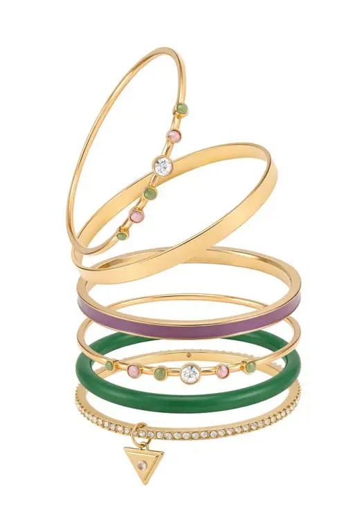 Guess Tone Crystal & Multi Stone Bangle Bracelet Set