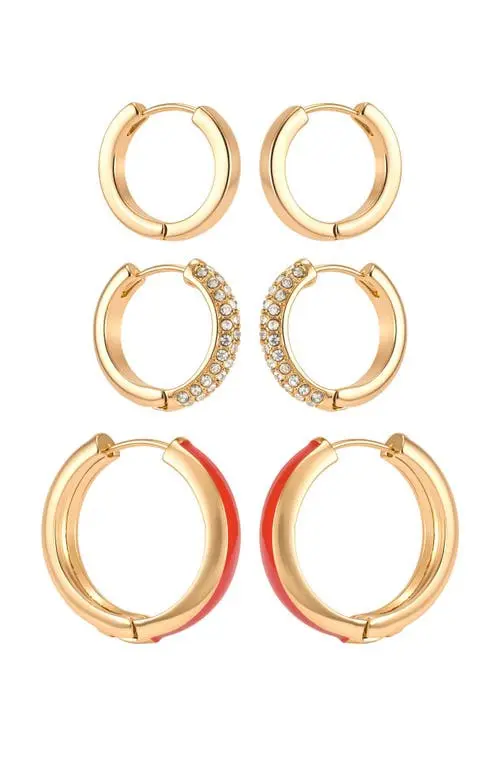 Guess Tone Crystal Hoop Earring Set Of Three - Gold