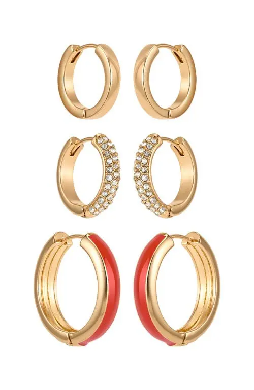 Guess Tone Crystal Hoop Earring Set Of Three