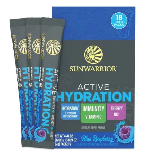 SUNWARRIOR Active Hydration Electrolyte Powder Sticks, 126g - Blue Raspberry