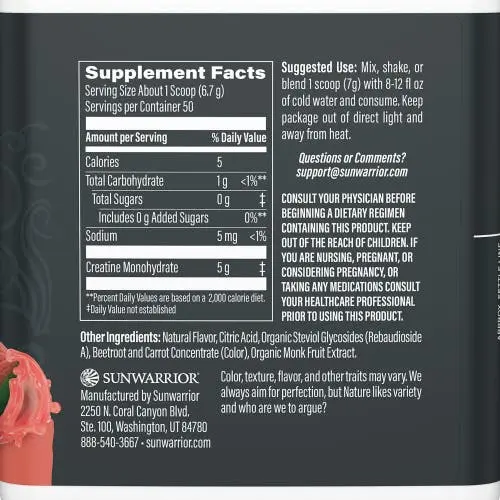 SUNWARRIOR Active Creatine Monohydrate Powder, Rainbow Sherbet