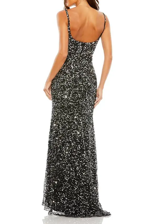 Mac Duggal Petite Sequined Low Back Slip Gown
