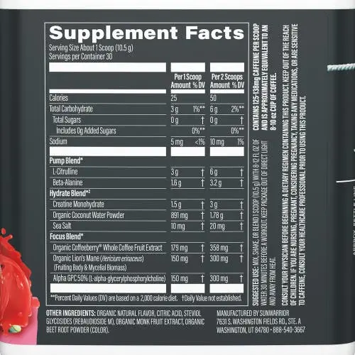 SUNWARRIOR Active Pre-workout Powder Tub - Watermelon