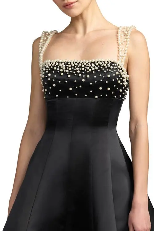Mac Duggal Embellished Satin A Line Sleeveless Mini Dress
