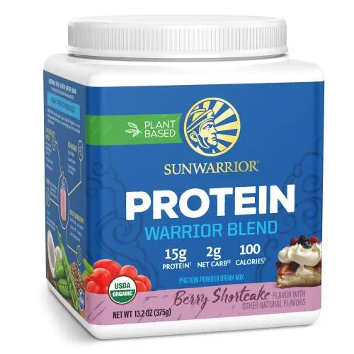 SUNWARRIOR Organic Warrior Blend Berry Shortcake Protein Powder Tub - 375g