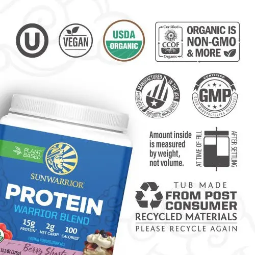 SUNWARRIOR Organic Warrior Blend Berry Shortcake Protein Powder Tub - 375g