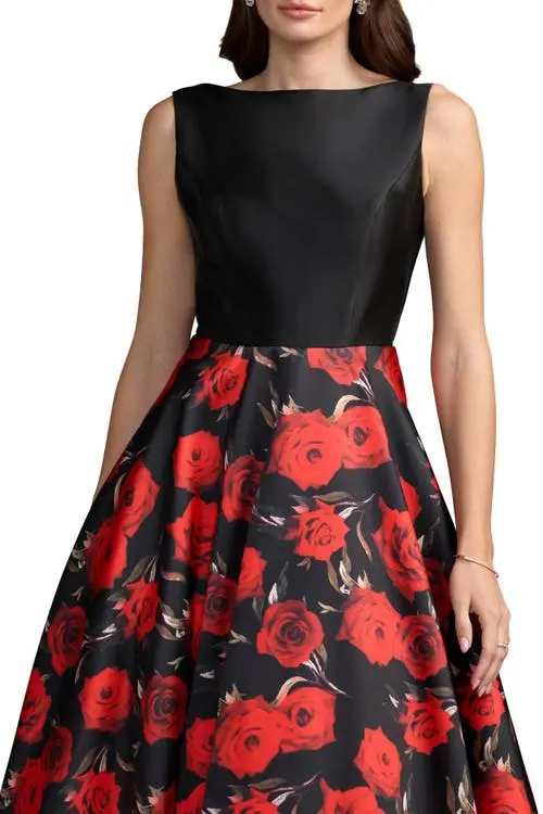 Mac Duggal Floral Printed Mikado Open Back Sleeveless Gown