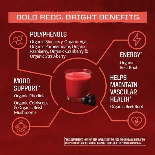 SUNWARRIOR Organic Super Reds Powder, Berry