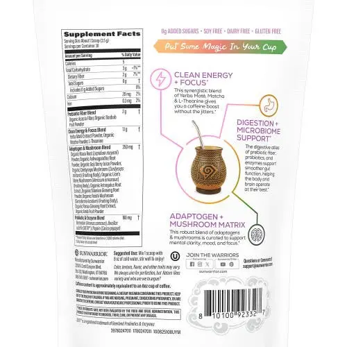 SUNWARRIOR Yerba Mate Energy Powder Drink Mix - Unflavored