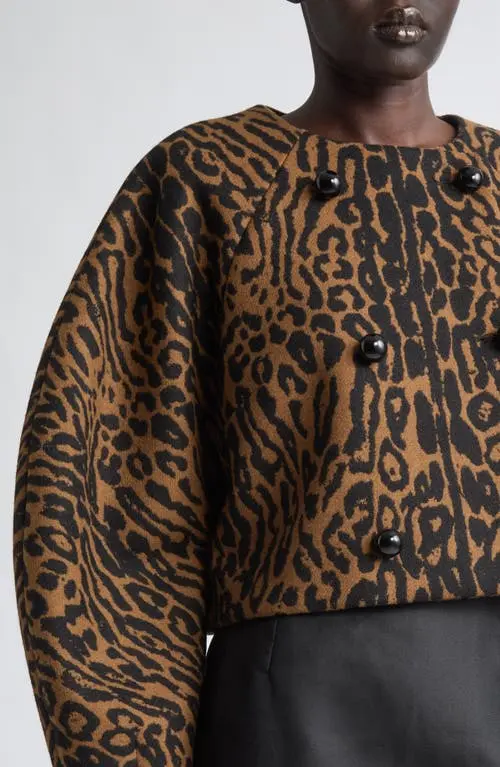 Carolina Herrera Leopard Print Wool Cocoon Jacket