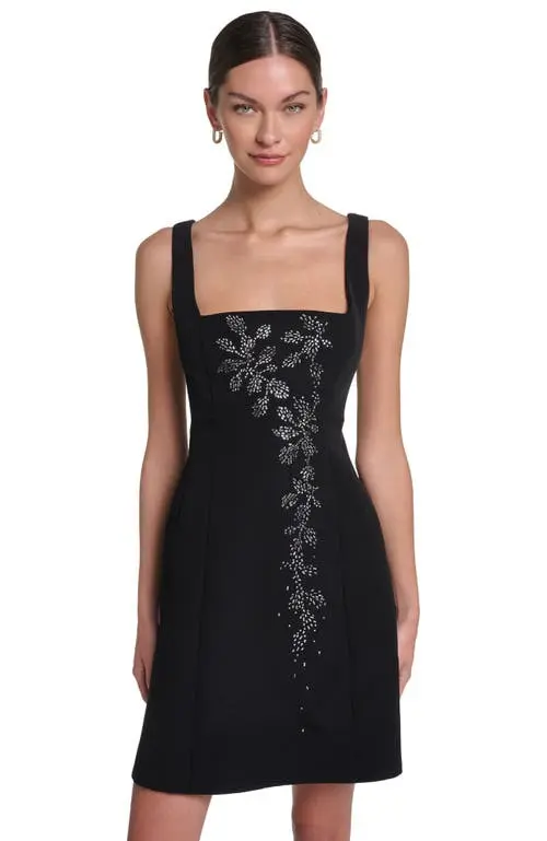Halston Sleeveless Embellished Crepe Shift Dress - Black