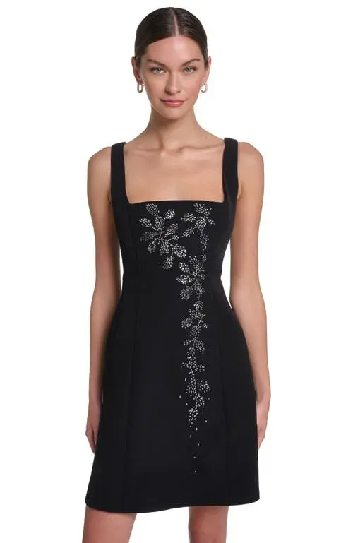 Halston Sleeveless Embellished Crepe Shift Dress - Black
