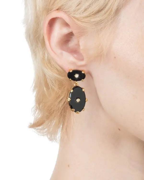 Alexis Bittar Georgian Double Drop Post Earring - Black Agate