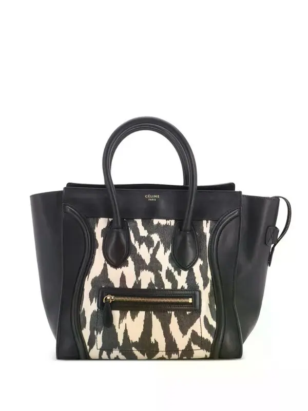 Celine Luggage Bag Printed Canvas And Leather Mini Satchel - Black