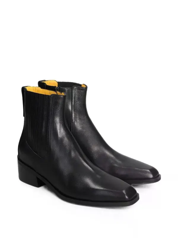 MARA BINI Square-toe Leather Ankle Boots - Black