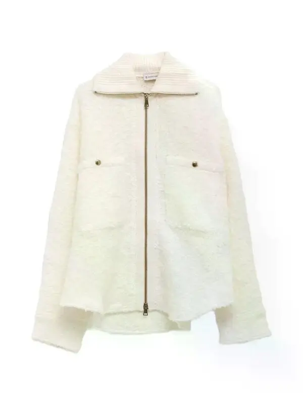 Moncler Tweed Bouclé-knit Zip-up Jacket - White