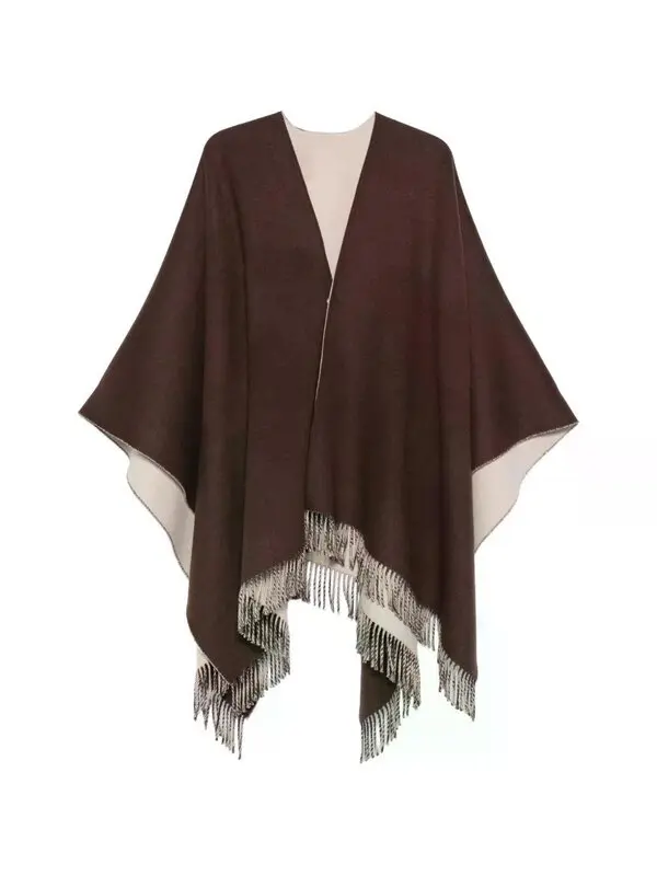 Eleventy Fringed Reversible Cape - Brown