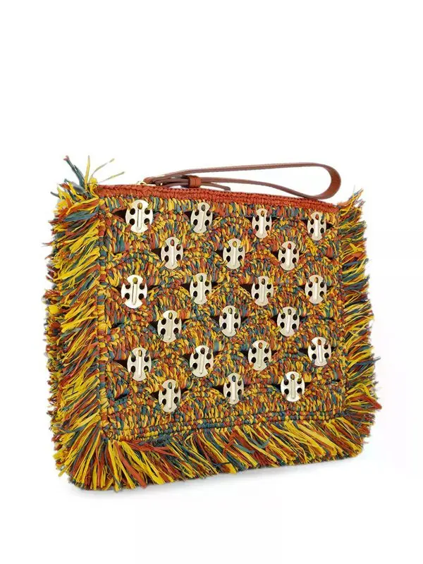 Rabanne Fringe-trimmed Medallion-embellished Clutch Bag - Orange
