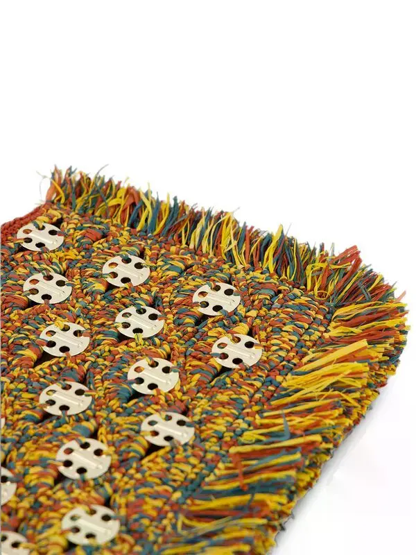 Rabanne Fringe-trimmed Medallion-embellished Clutch Bag - Orange