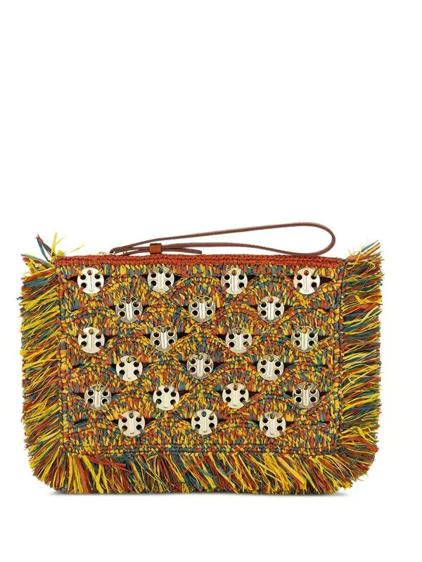 Rabanne Fringe-trimmed Medallion-embellished Clutch Bag - Orange