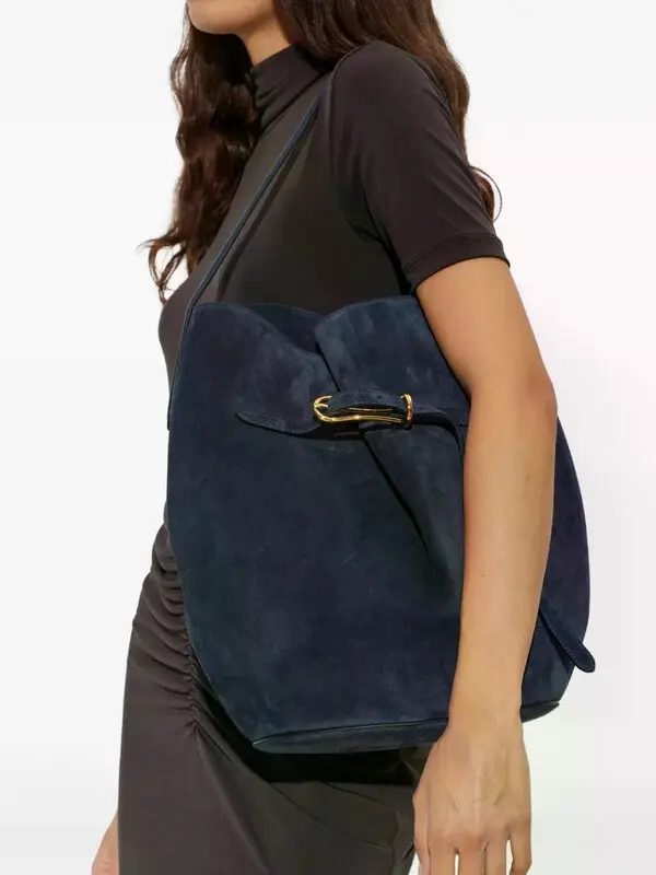 LIFFNER Large Suede Buckle-detail Bucket Bag - Blue