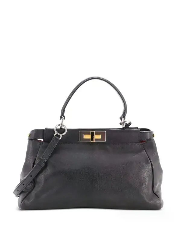 Fendi Peekaboo Bag Soft Leather Regular Shoulder Bag - Black