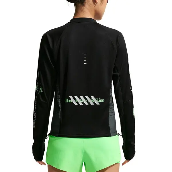 Nike Swift Long Sleeve Tops 'black Illusion Green - Black/iron Grey/illusion Green