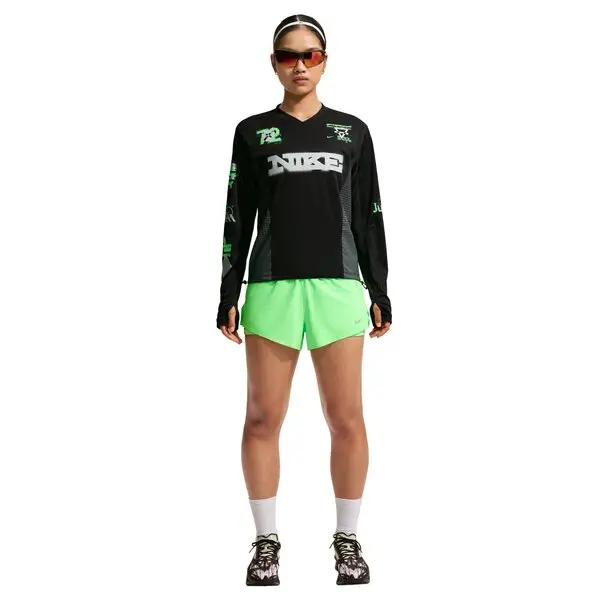 Nike Swift Long Sleeve Tops 'black Illusion Green - Black/iron Grey/illusion Green