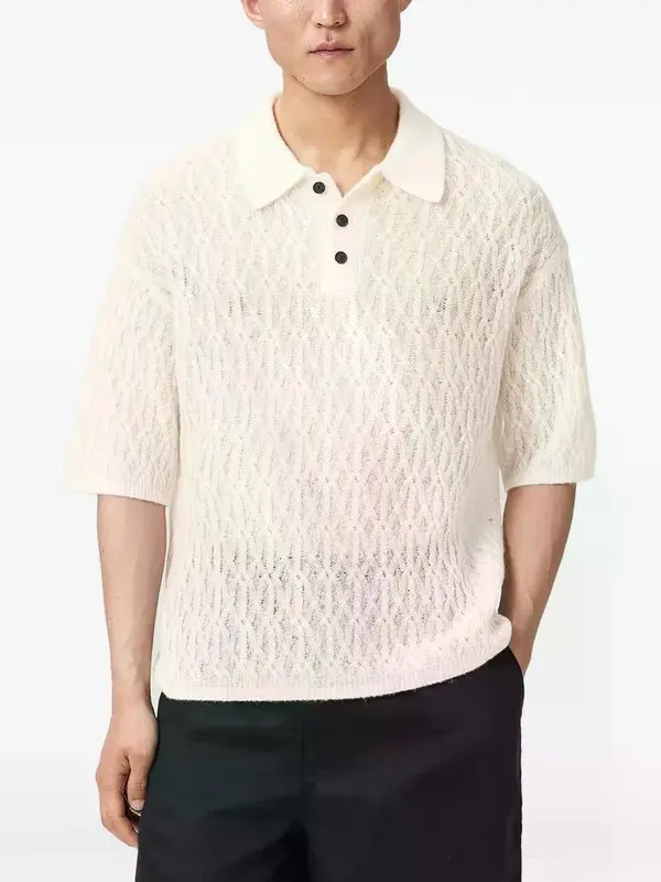 ALLSAINTS Crochet-knit Short-sleeve Polo Shirt - Neutrals