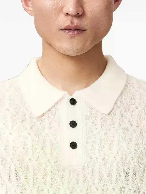 ALLSAINTS Crochet-knit Short-sleeve Polo Shirt - Neutrals