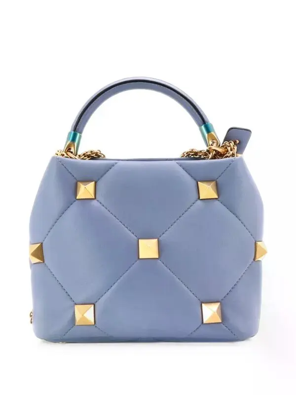 Valentino Garavani Roman Stud Top Handle Bag Quilted Leather Small Satchel - Blue