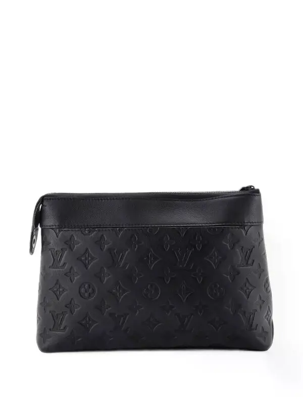LOUIS VUITTON Pochette Voyage Souple Monogram Shadow Leather Clutch Bag
