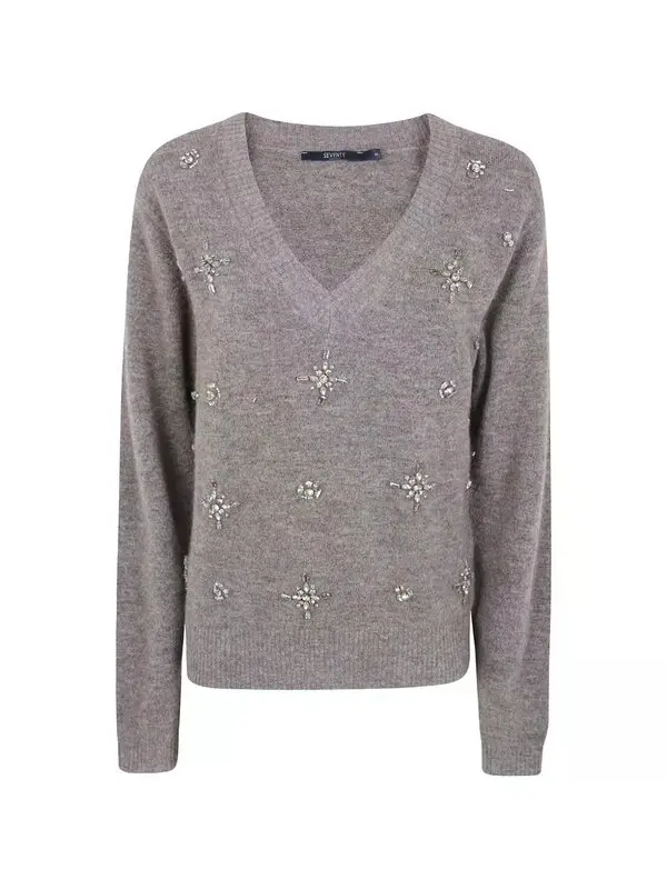 Seventy Crystal-embellished V-neck Sweater - Neutrals